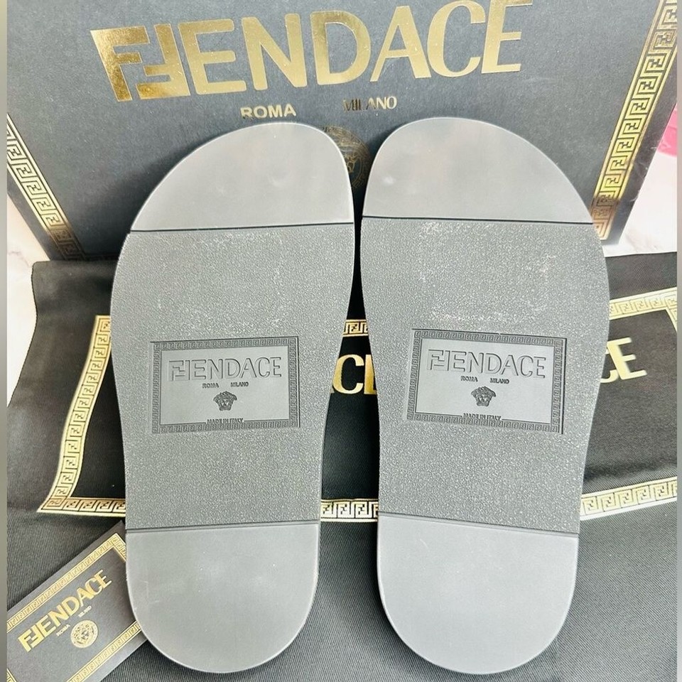 NEW! Versace X Fendi Fendace Collaboration Logo Metal Mesh Black Pool ...