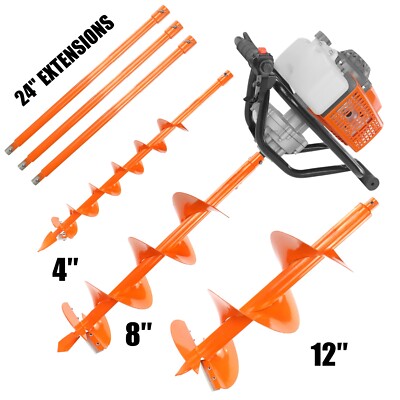 72cc 2-Stroke Gas Powered Post Hole Digger with 4" 8" 12'' Earth Auger ...