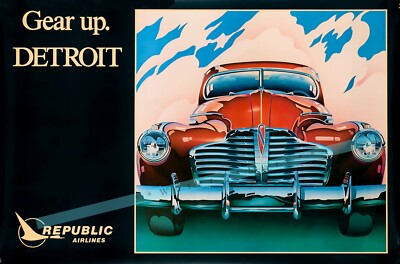 Detroit Car Poster 1980 Republic Airline Vintage Poster Print Retro ...