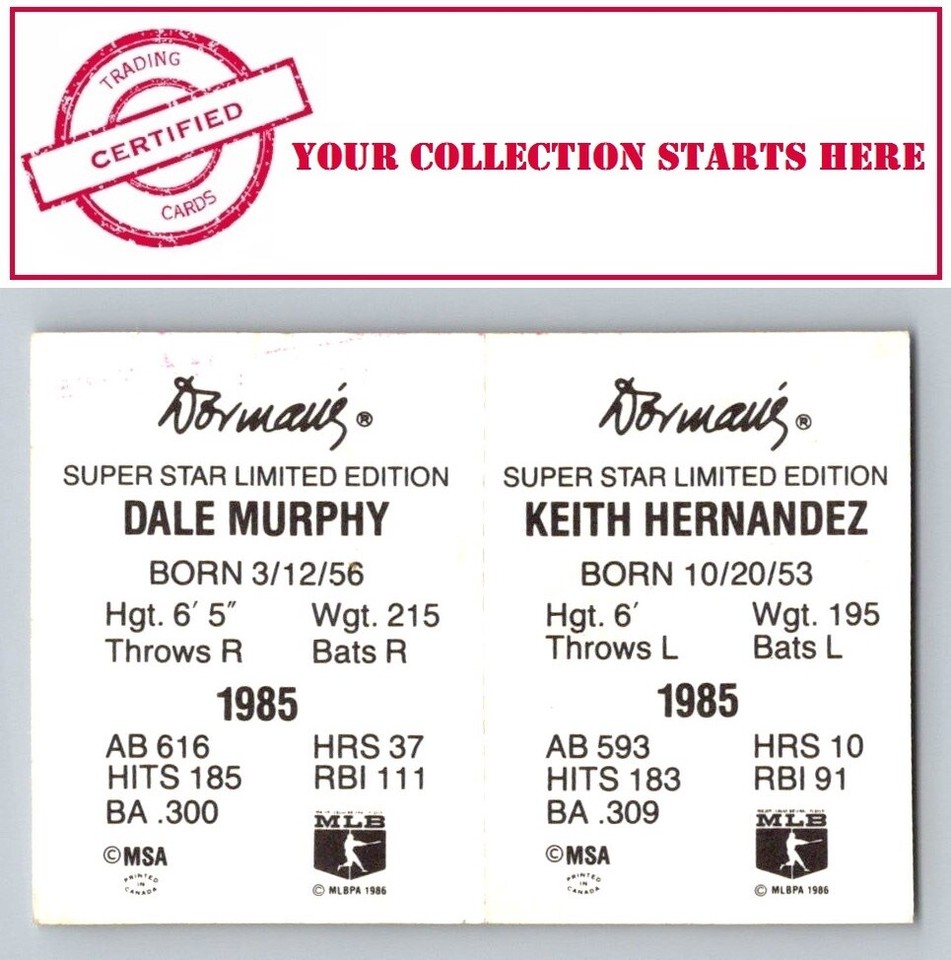 Keith Hernandez / Dale Murphy 1986 Dorman's Cheese #NNO NY Mets ...