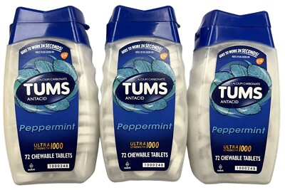 Tums Antacid Peppermint Chew Tablet Ultra Strength 1000 72 Ct ( 3 pack ...