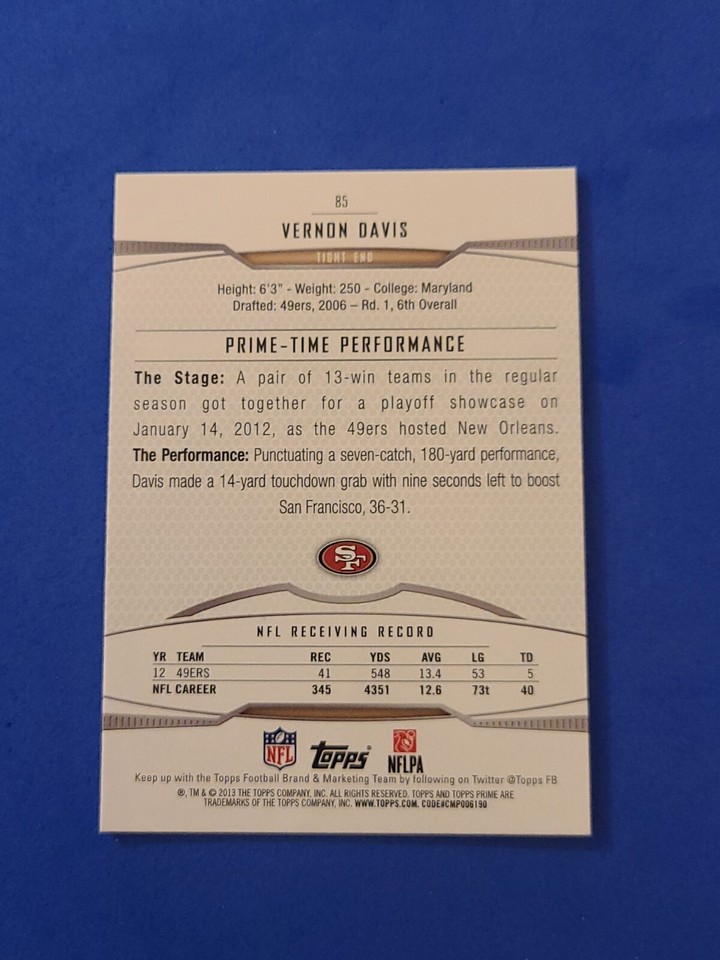 2013 Vernon Davis Topps Prime #85 | eBay