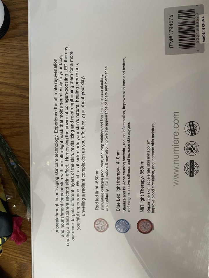 Numiere Time Keeper LED Face Mask W/ Blue / Red / NIR Light Therapy ...