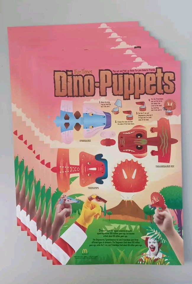 9 Identical Sheets Of McDonalds 2017 Fun Times Paper Dino-Puppets ...