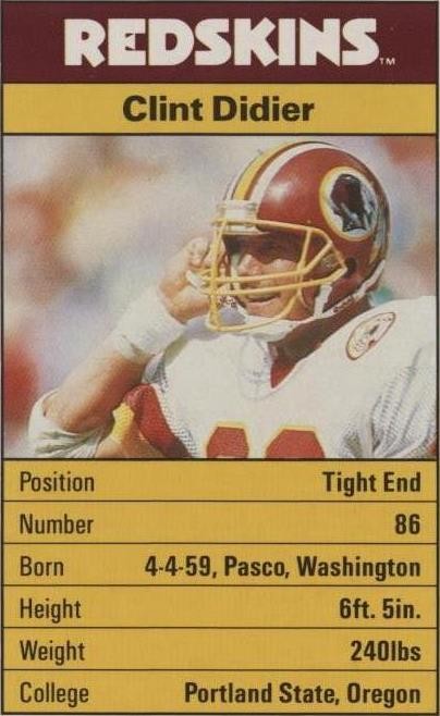 1987 Ace Fact Pack Washington Redskins - Clint Didier (RC) for sale ...