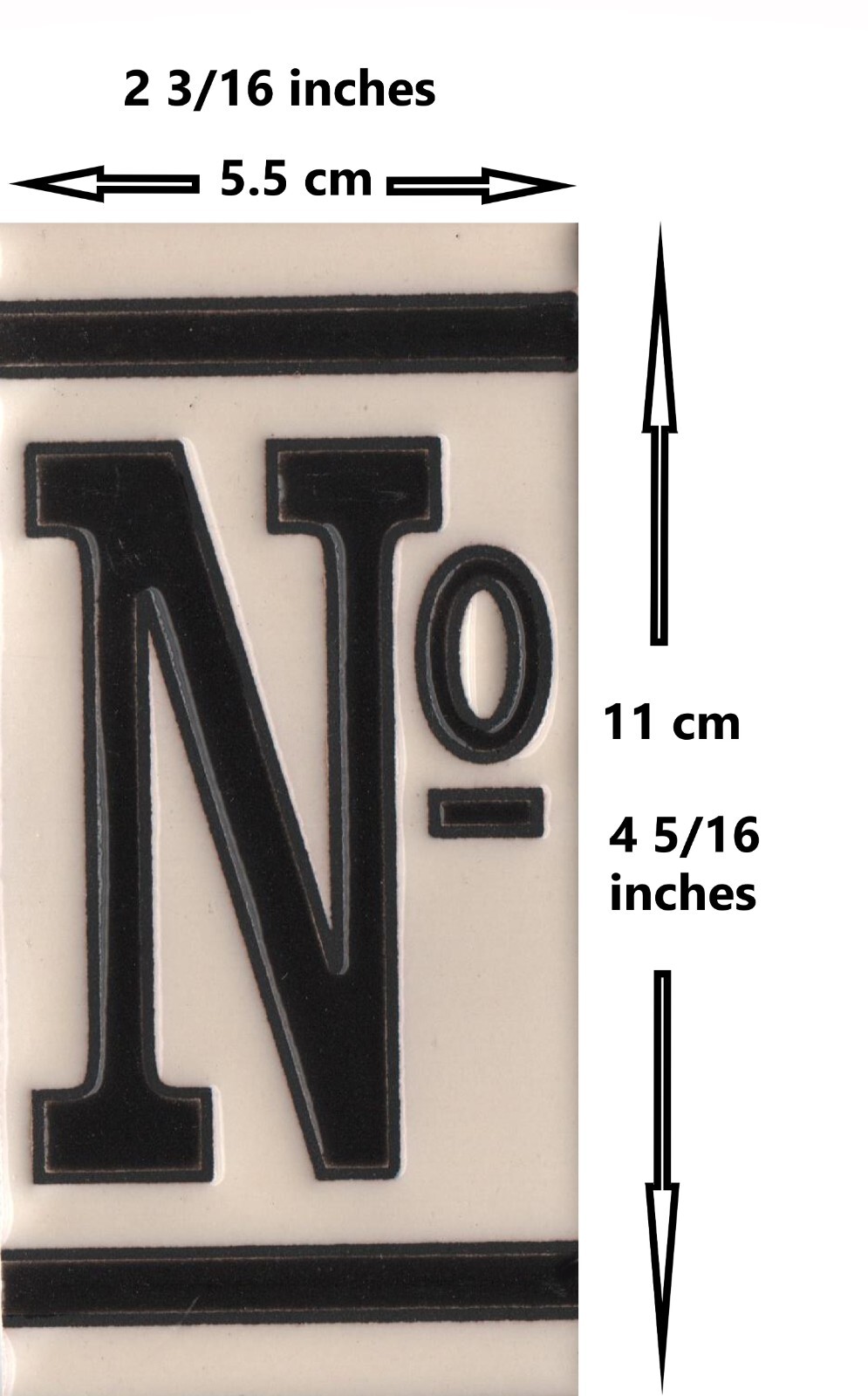 11cm x 5.5cm French Hand-painted Ceramic White Number Tiles & Metal ...