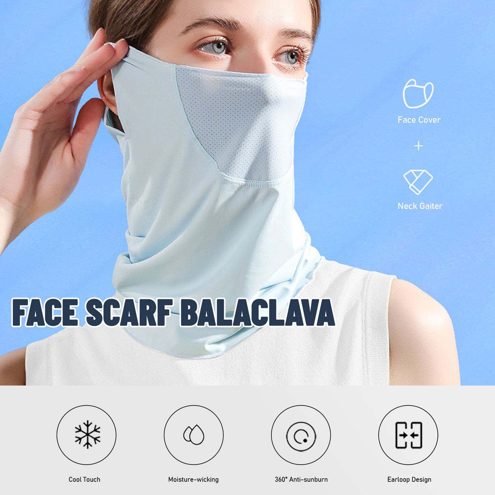 Women Summer Face Cover Protction Earloop Neck Gaiter Breathable Face ...