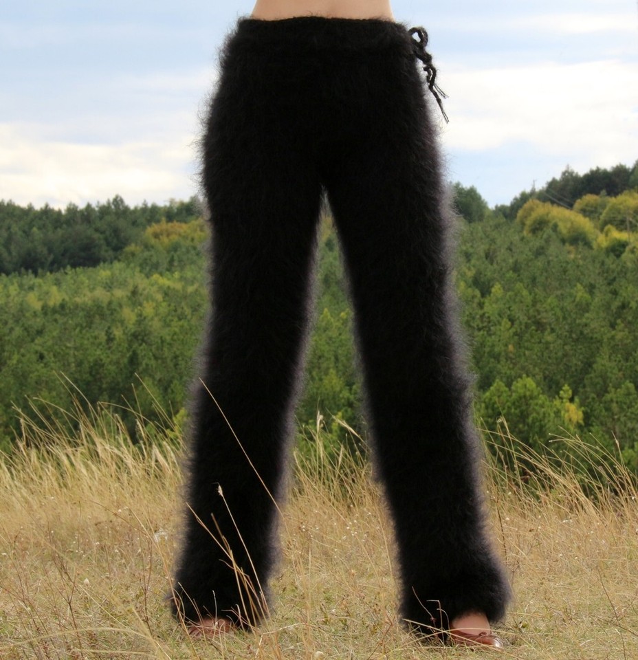 Fuzzy black mohair pants handmade fluffy mohair trousers leg warmers ...