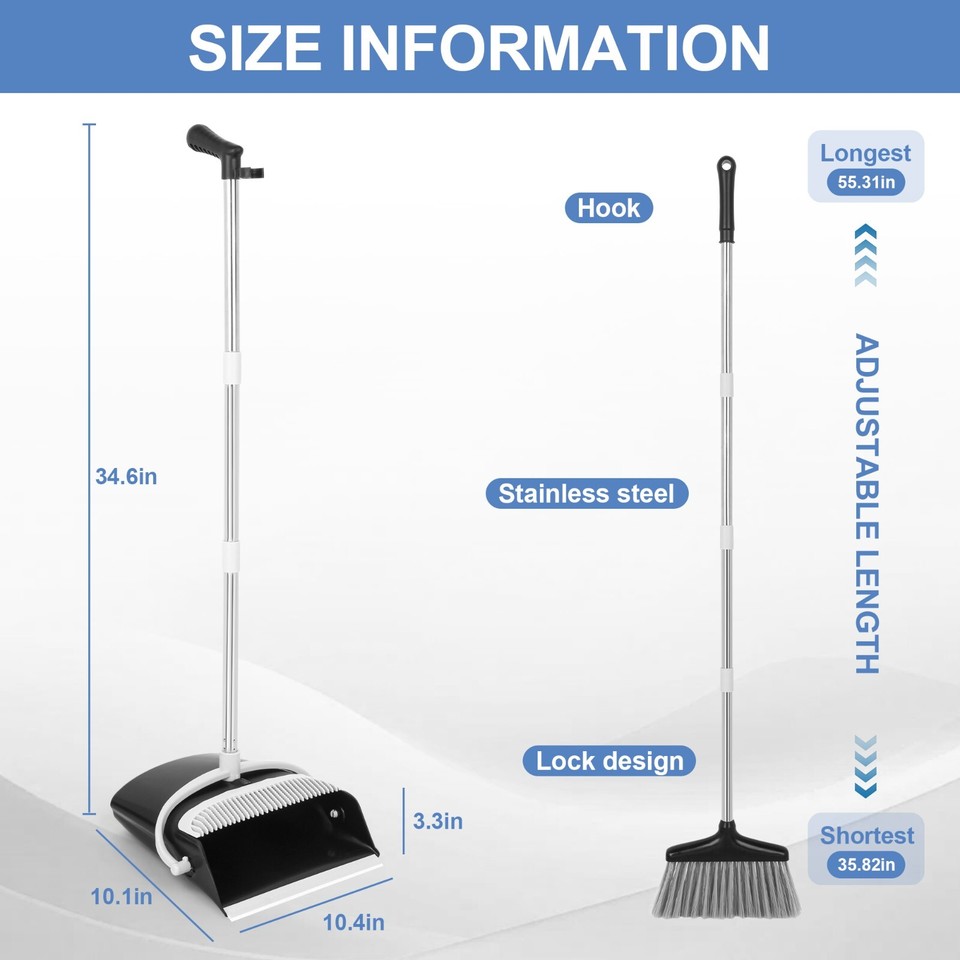 Broom and Dustpan Set Lightweight Upright Lobby Broom and Dust Pan ...
