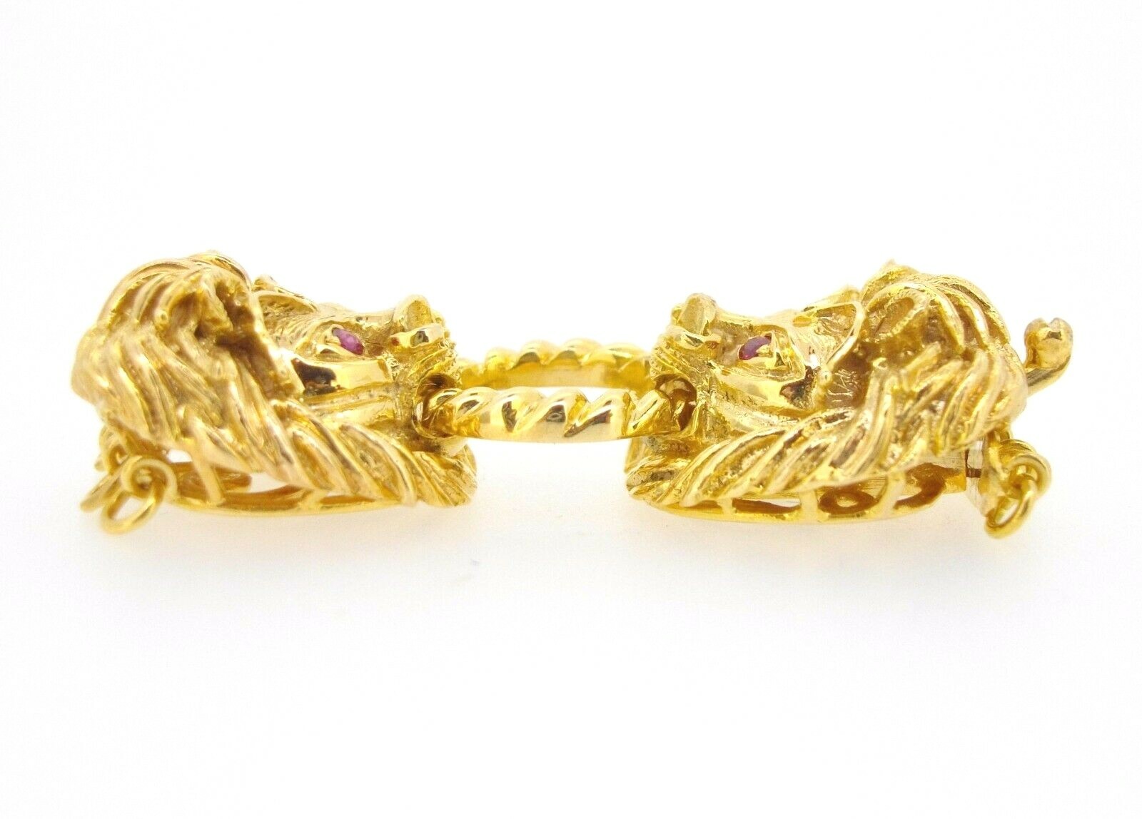 Necklace Clasp 14K yellow gold two Lion Heads with Ruby Eyes 5 strand ...
