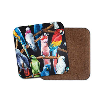 Funky Parrots Cork Backed Drinks Coaster - Parrot Tropical Birds Bird ...