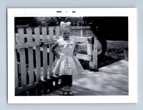 Old Vintage Photo SOLO GIRL CUTE DRESS BOW IN HAIR BY FENCE 1959 ...