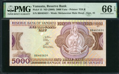 Vanuatu 2006 5000 Vatu,P15,Sign 5, PMG 66 EPQ GEM UNC | eBay