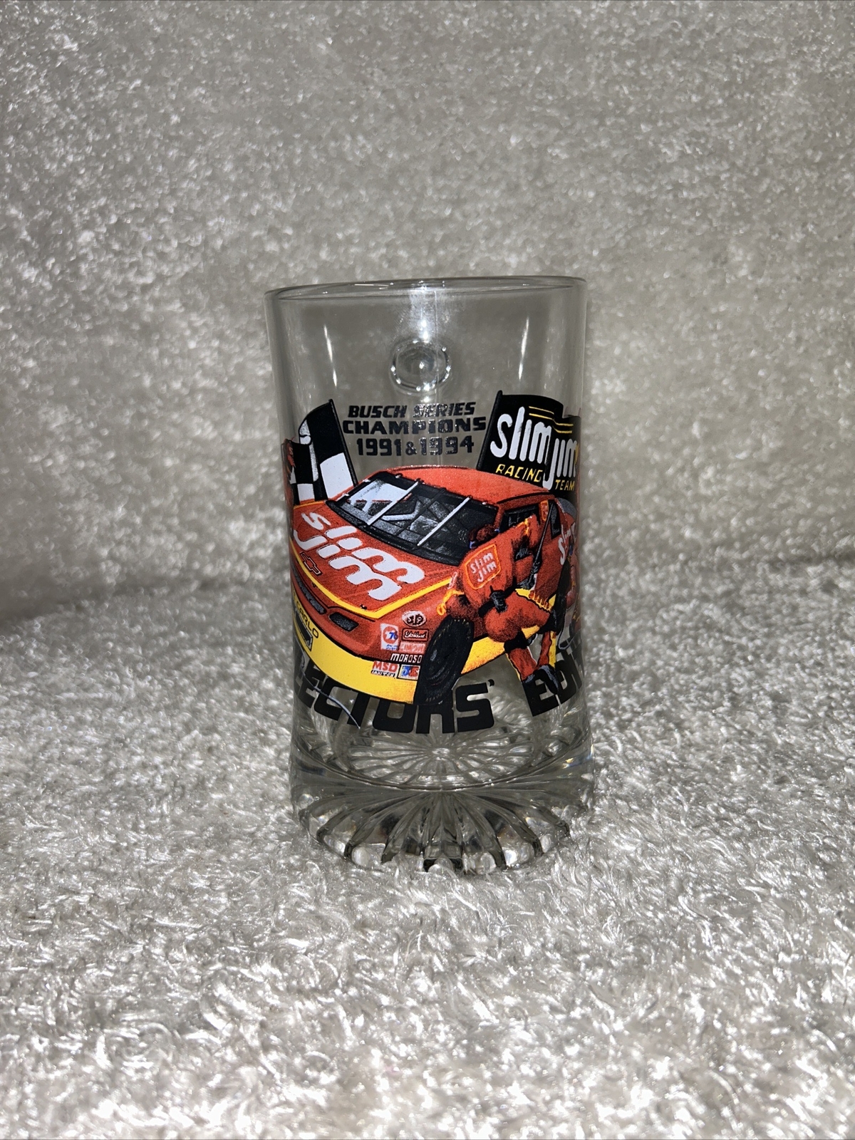 Vintage Slim Jim Glass Mug 1996 Collectors Edition NASCAR Racing Busch ...