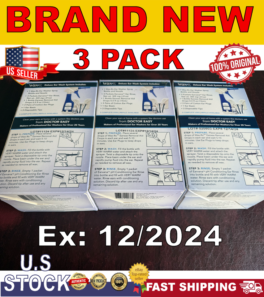 Wax + Rx Deluxe Ear Wash System Ear Wax Removal Complete 3PK SEALED NEW ...