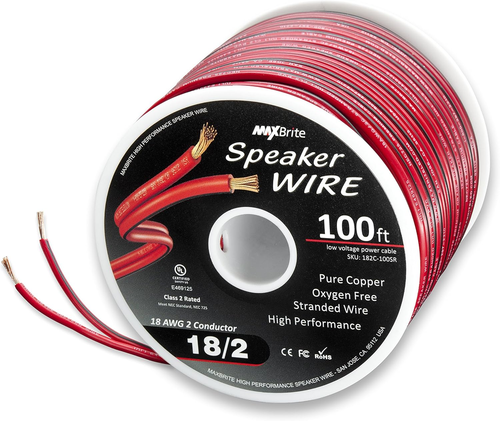 100ft 18 Gauge Stranded Dual Conductor Cord Wire Oxygen-Free Copper UL ...