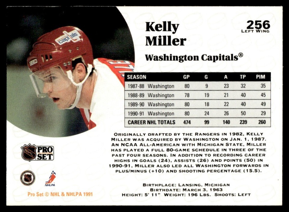 1991-92 Pro Set #256 Kelly Miller Washington Capitals | eBay