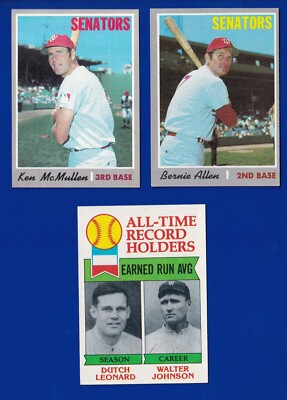 3 SENATORS LOT 1970 TOPPS BERNIE ALLEN KEN MCMULLEN 1979 TOPPS WALTER ...