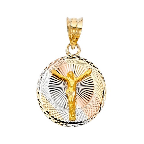 14K Tri Color Gold Diamond Cut Jesus Stamp Religious Pendant | eBay