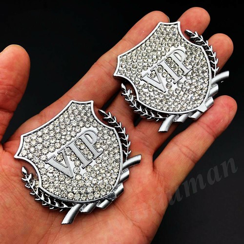 2x Metal Chrome Diamond VIP Luxury JDM JP Car Window Emblem Badge ...