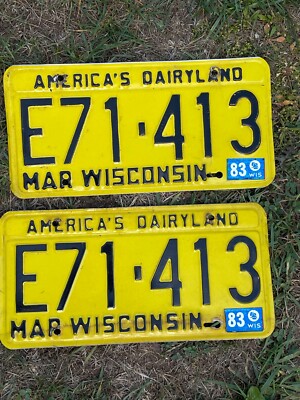 Vintage Wisconsin License Plate Set Front Back 1983 E71-413 | eBay