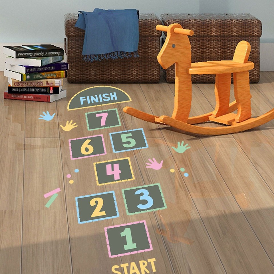 2 Pcs Hopscotch Room Sticker Cartoon Floor Stickers Games Stricker ...
