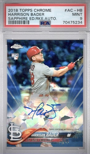 2018 Topps Chrome Sapphire Harrison Bader Rookie Auto PSA 9 RC Yankees ...