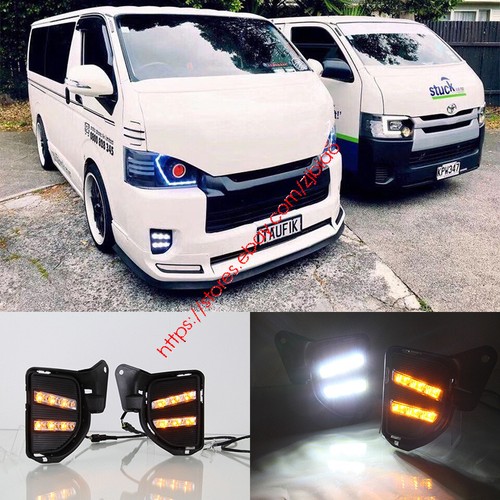 2x LED White Daytime Running Light+Yellow Turn Signal For Toyota Hiace ...