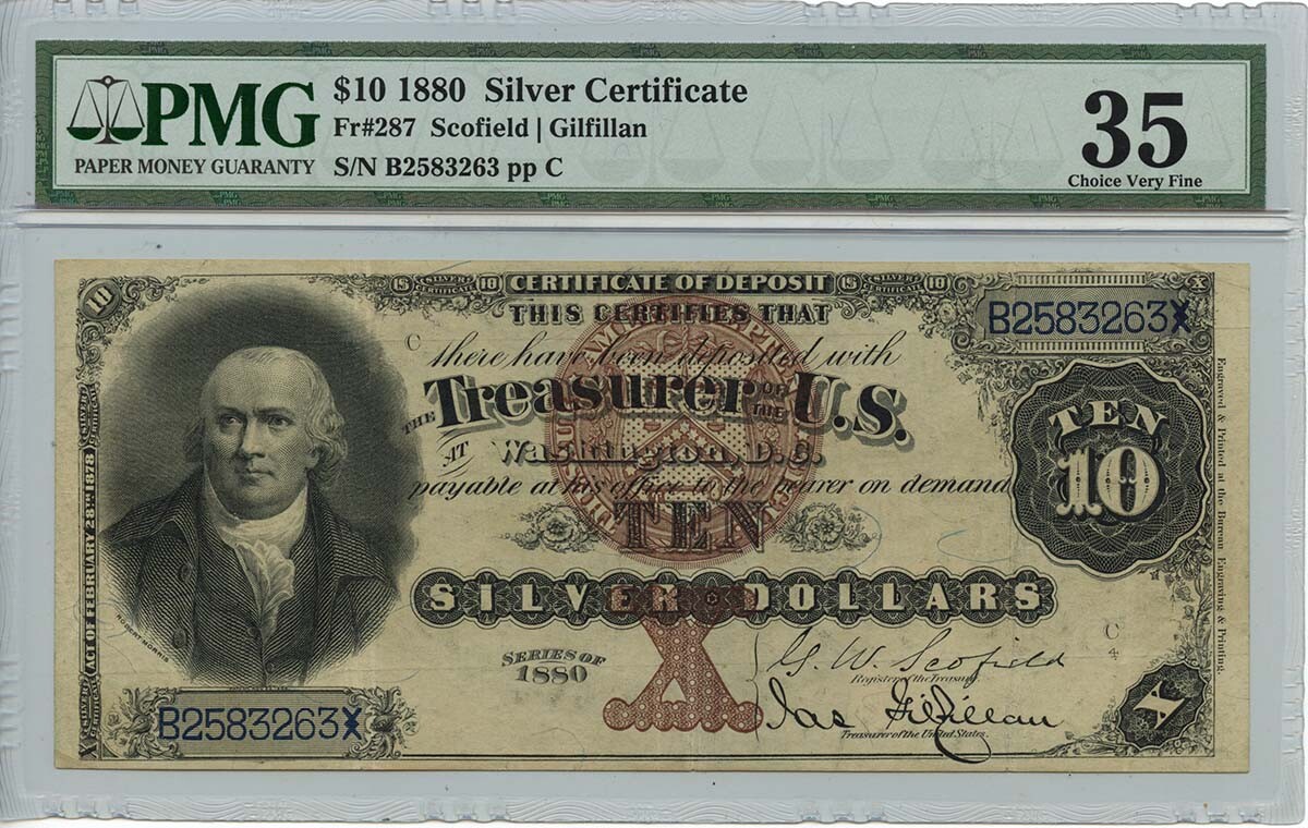 1880 $10 Silver Certificate Large Brown Good Color Fr# 287 PMG CVF35 | eBay