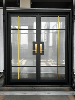 Double Iron Door 70” x 80" Fluted Glass, Right Hand Inswing | eBay
