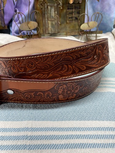 Heavy Duty HAND TOOLED LEATHER BELT Mexico Size 40 No Buckle 2” Wide | eBay