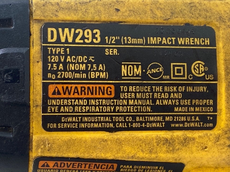 DEWALT DW293 1/2" Impact Wrench w/Hog Ring Anvil (TDW028245 ...