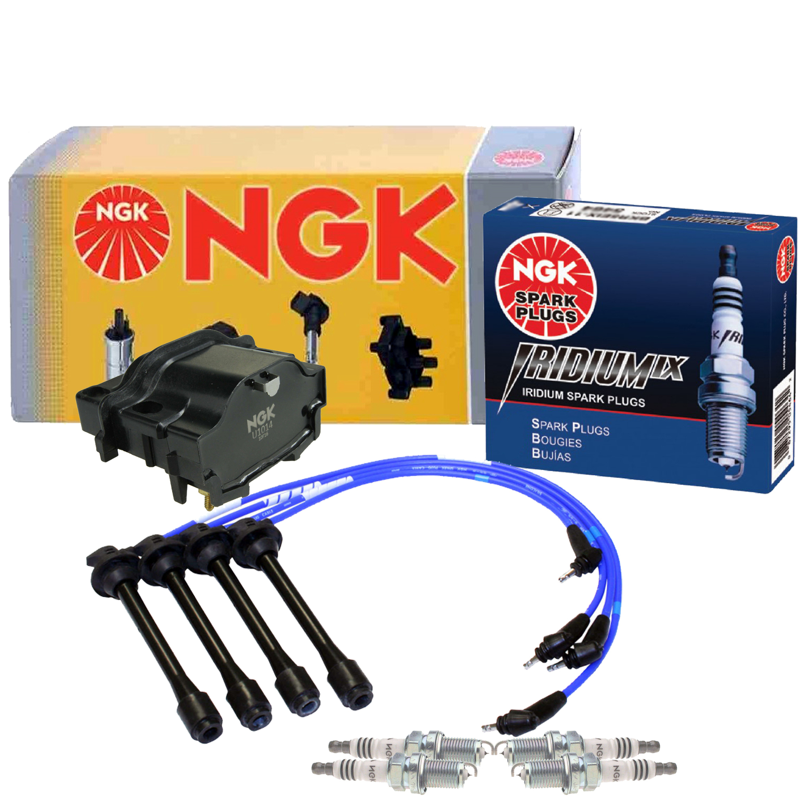 NGK HEI Ignition Coil with Wires & 4 Iridium IX Spark Plugs Kit For ...