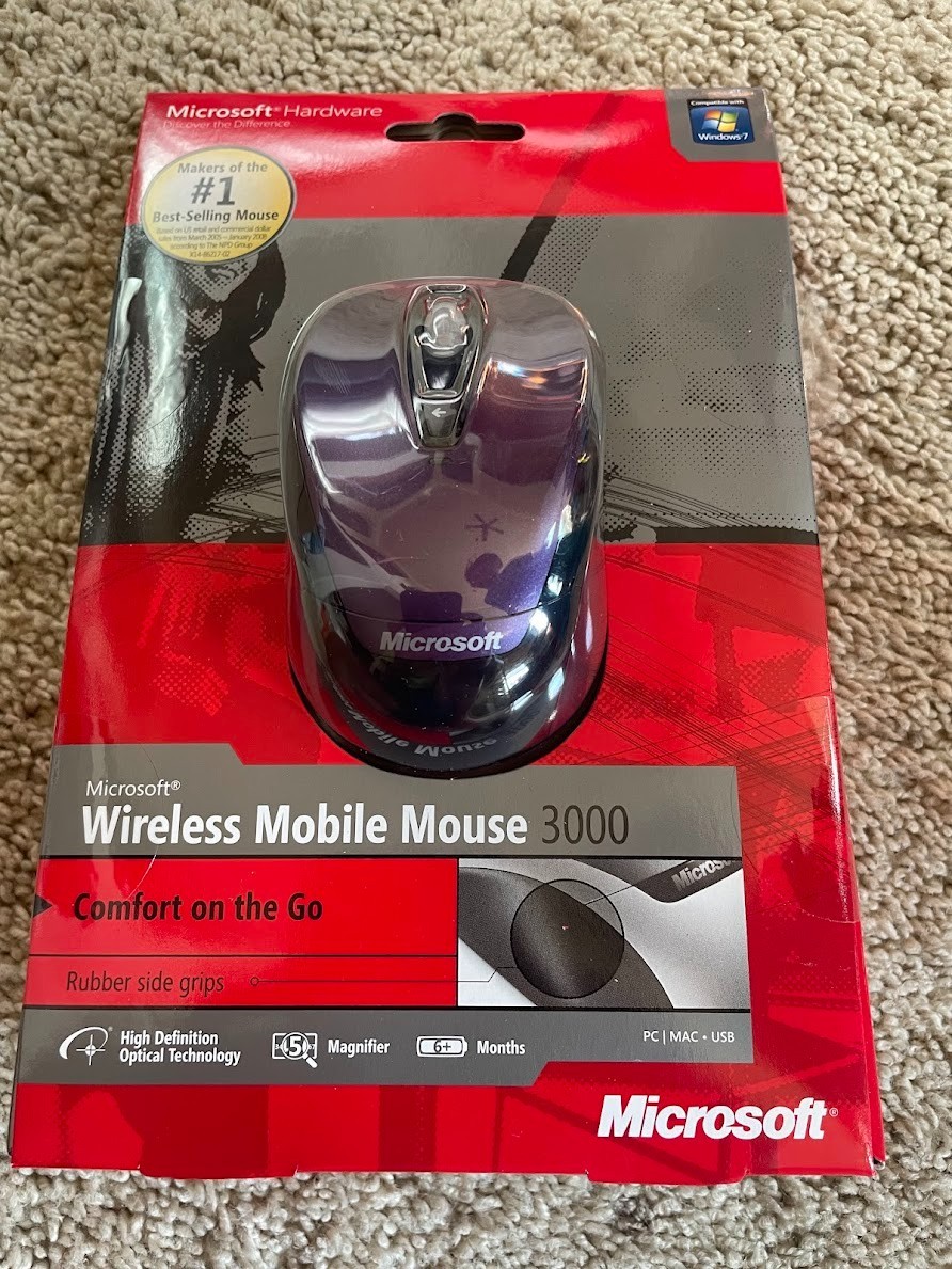 New Microsoft Wireless Mobile Mouse 3000 Model 1359 1051 PC Windows ...