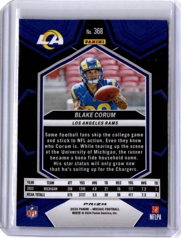 2024 Panini Mosaic Rookies Blake Corum #368 Pink Camo Mosaic Prizm (RC ...