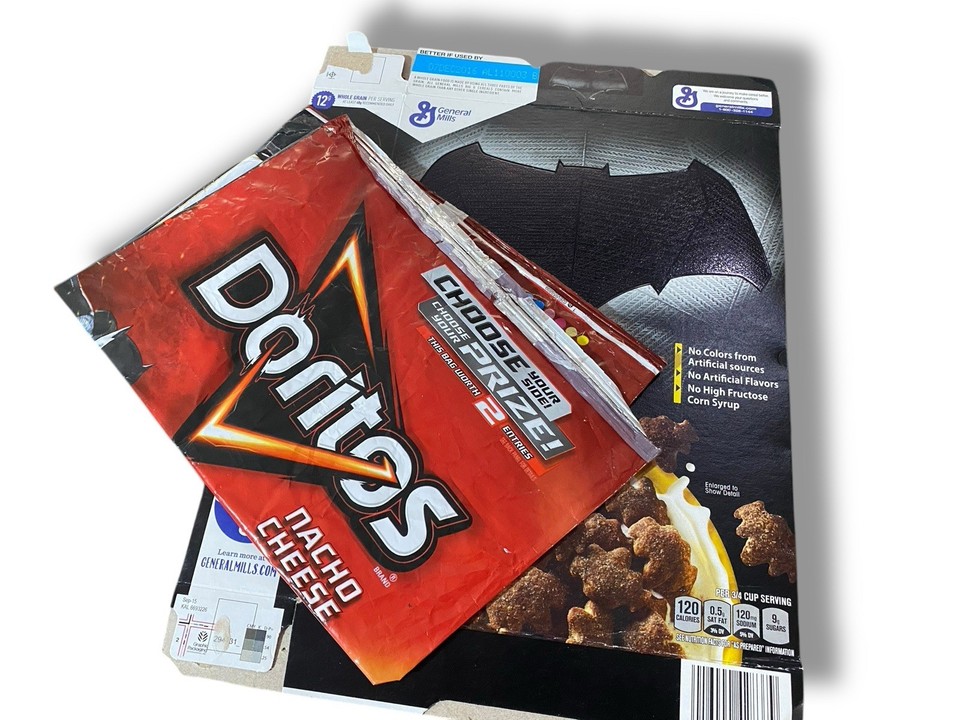 DC Promo Doritos Bag Batman v Superman Cereal Box Affleck 2016 Empty | eBay