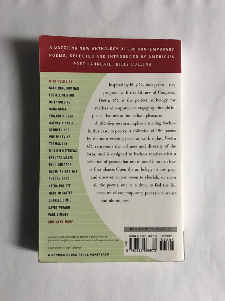 Poetry 180 : A Turning Back to Poetry by Billy Collins (2003, Trade ...
