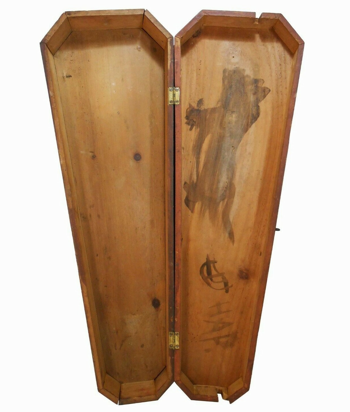 RARE EARLY-MID 19TH C ANTIQUE RED PNTD WOOD VIOLIN COFFIN CASE, INK DOG ...