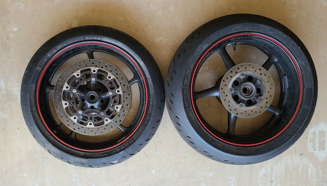 Yamaha R6 wheels with Michelin Power Cup tires, sprocket, break rotors ...