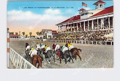 PPC Postcard LA Louisiana New Orleans Race Track At Fairgrounds Crowds ...