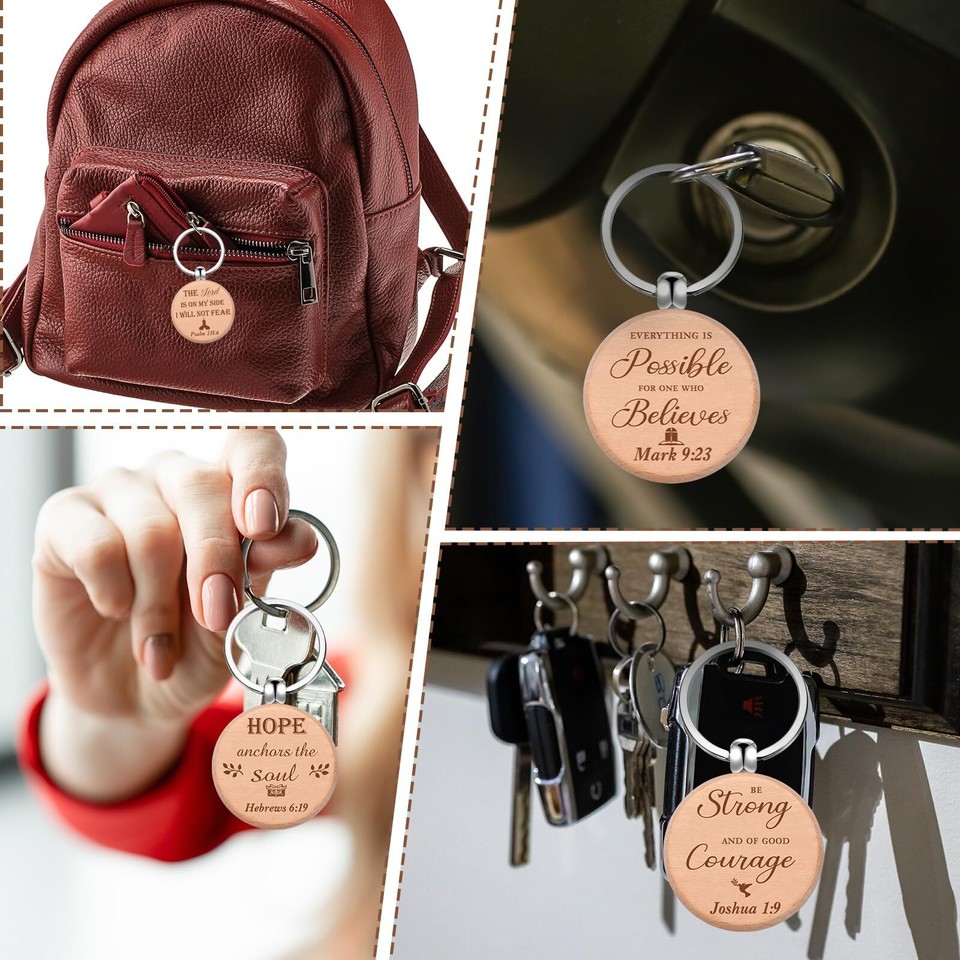 60 Pack Round Bible Inspirational Keychains Religious Christian Quote ...