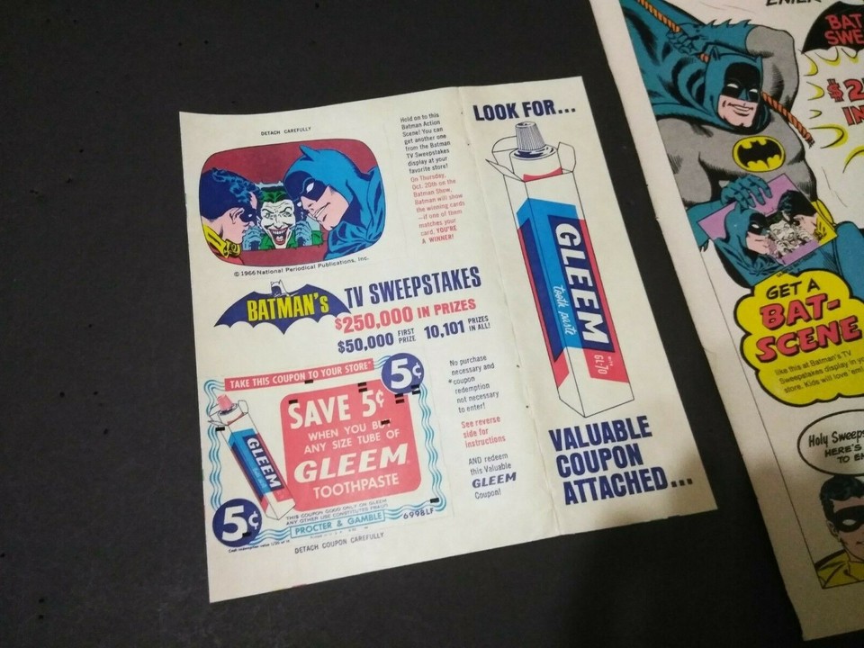 BATMAN Gleem Toothpaste offer with original card insert 1966 JOKER ...