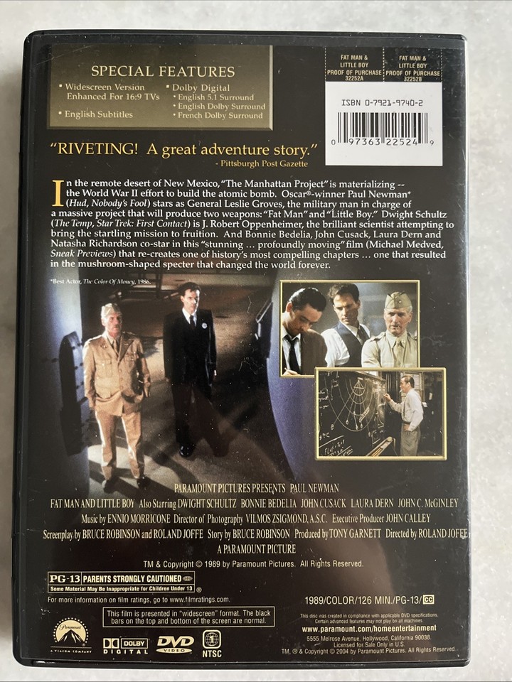 Fat Man & Little Boy (DVD, 1989) Paul Newman, John Cusack, Manhattan ...