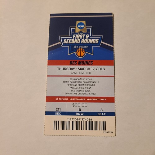 3/17/16 Ticket Stub NCAA Tournament Game Kansas Austin Peay Colorado ...