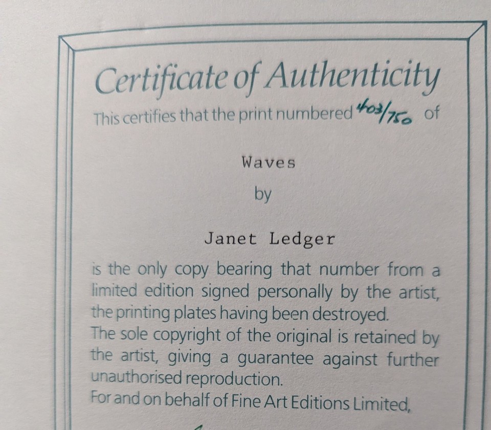 Janet Ledger Signed Print 'Waves' 403/750 | eBay UK