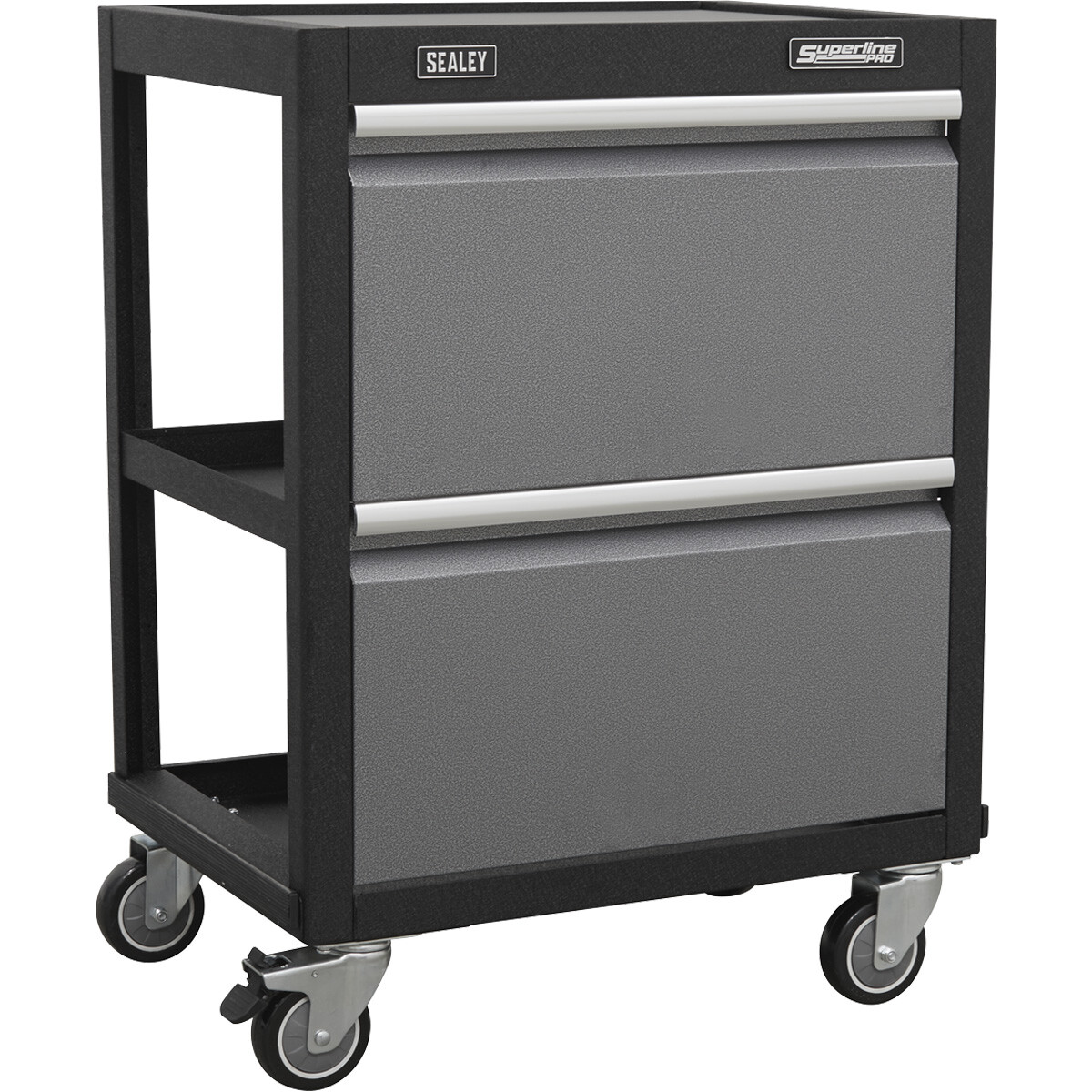 Mobile 3-Tier Workshop Trolley - 646 x 460 x 866mm - Four Swivel ...