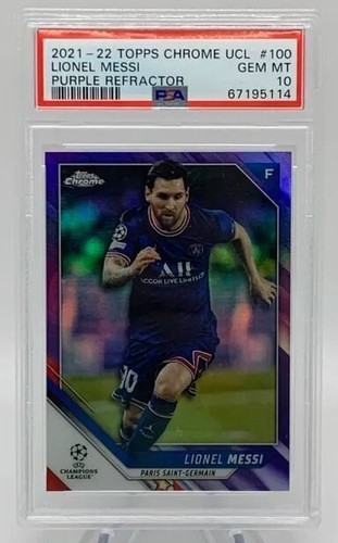 2021 Topps Chrome UEFA Lionel Messi Purple Refractor /250 #100 PSA 10 ...