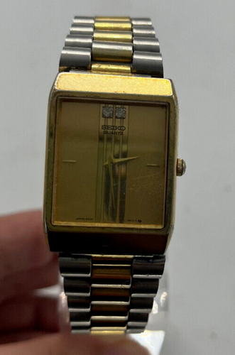Seiko 6530-5430 Gold Coloured Rectangle 'Tank' Style Quartz Dress Watch ...