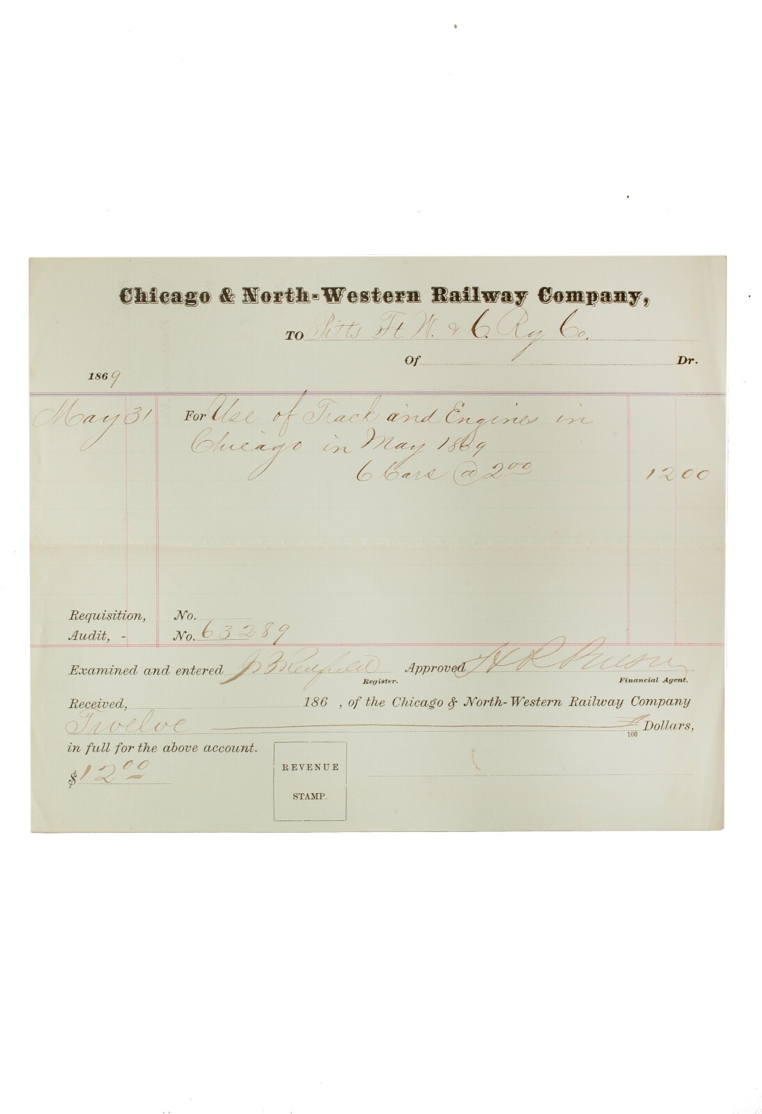 Chicago & North-Western Railway Co 1869 Vintage Receipt | eBay