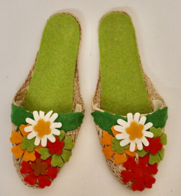 SIMON SIMPLE vintage mod orange flower power slippers M rare | eBay